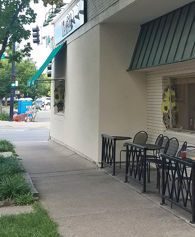Sidewalk seating for those perfect Kansas days when nothing beats people-watching with a coffee and croissant in hand.
