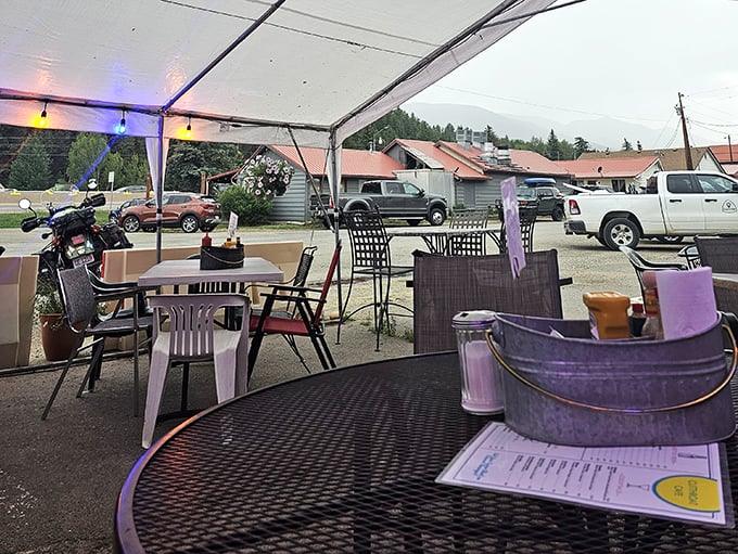 The outdoor seating area &ndash; where strangers become friends over shared appreciation of good food and the simple pleasure of dining al fresco in mountain air.