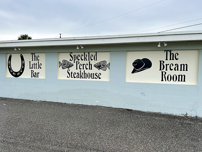 The sign says it all: Speckled Perch Steakhouse flanked by The Little Bar and The Bream Room&mdash;a trifecta of Florida heartland hospitality.