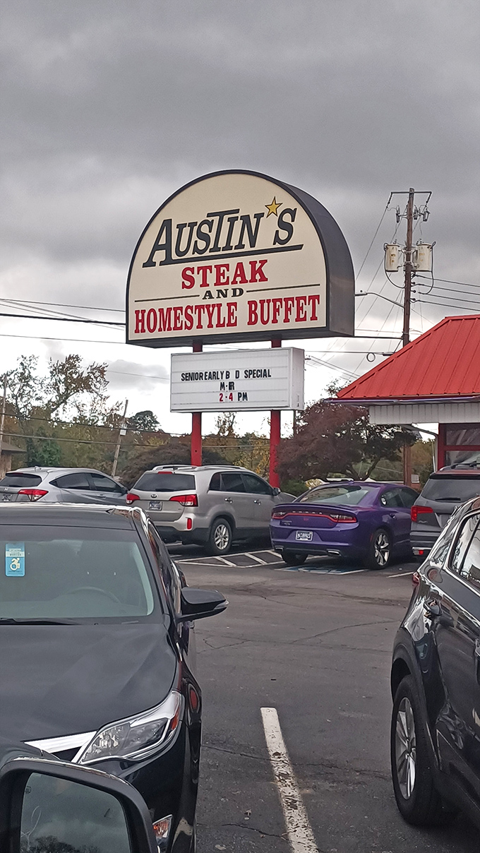 A packed parking lot tells the true story—locals know where to find the good stuff, and they're willing to circle for a spot.