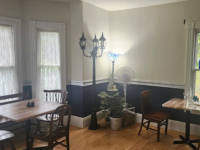 Vintage lamppost meets modern dining&mdash;this corner captures the essence of Salted Butter Farm's charm: respectful of tradition yet comfortably current.