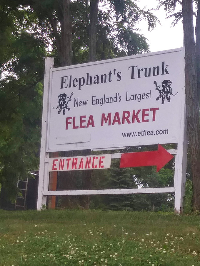 The iconic sign welcomes visitors with a promise of New England's largest flea market&mdash;an understatement for what awaits beyond the arrow.