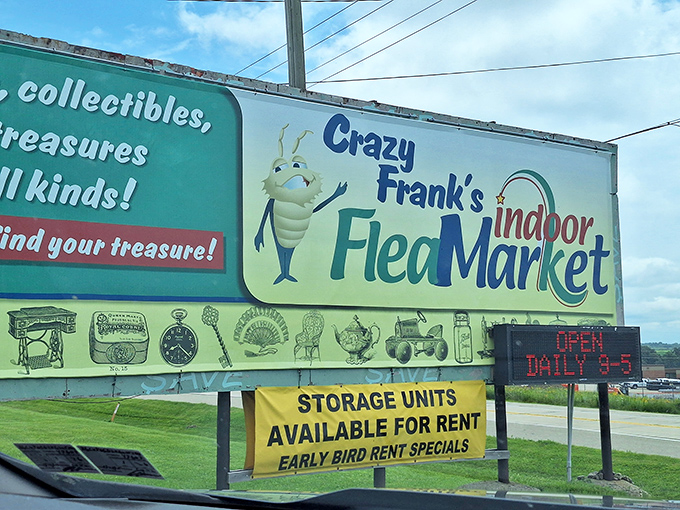 The roadside sign promises daily adventures from 9-5. That cartoon bug isn't just a mascot&mdash;it's your guide to the collecting addiction.