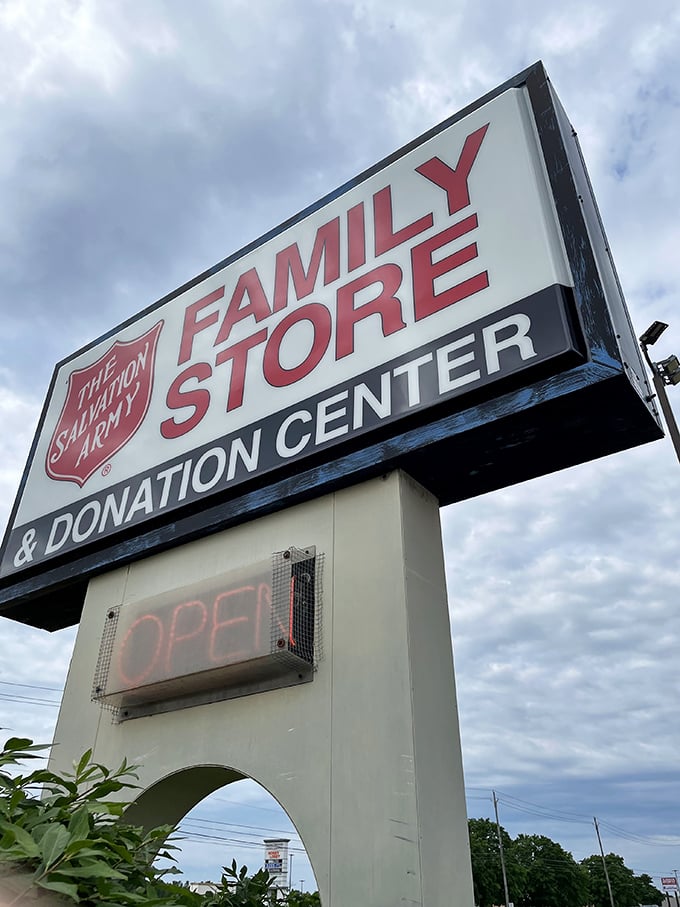 The iconic sign beckons bargain hunters and treasure seekers alike. Your wallet's happy place in three bold words.