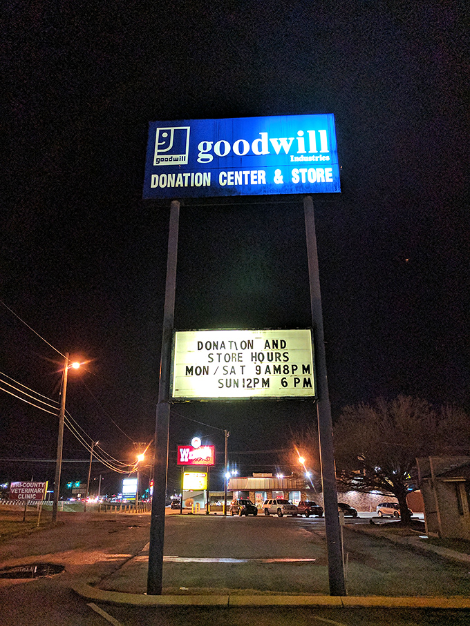 The beacon that guides night owls to daytime treasures. This illuminated sign has directed countless bargain hunters to their happy place.