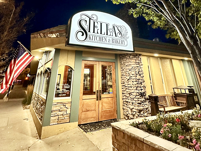 As night falls, Stella's glows like a lighthouse guiding hungry souls toward breakfast served all day&mdash;a true beacon of hope.