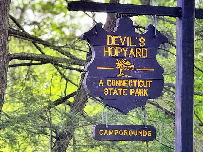 The sign says "Devil's Hopyard" but the experience is pure heaven. Sometimes the best attractions come with mysterious names.