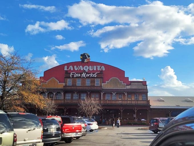 That iconic La Vaquita sign against blue Georgia skies&mdash;your beacon to bargains and unforgettable adventures.