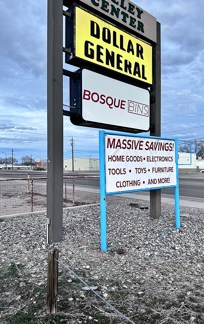 The signage says it all – massive savings on home goods, electronics, tools, toys, furniture, and more.