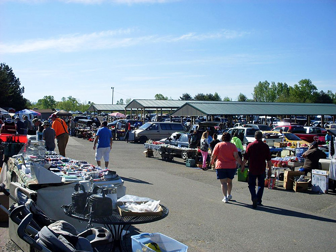 The grand overview &ndash; where North Carolina's bargain hunters gather under blue skies, proving that treasure hunting is always better with company.