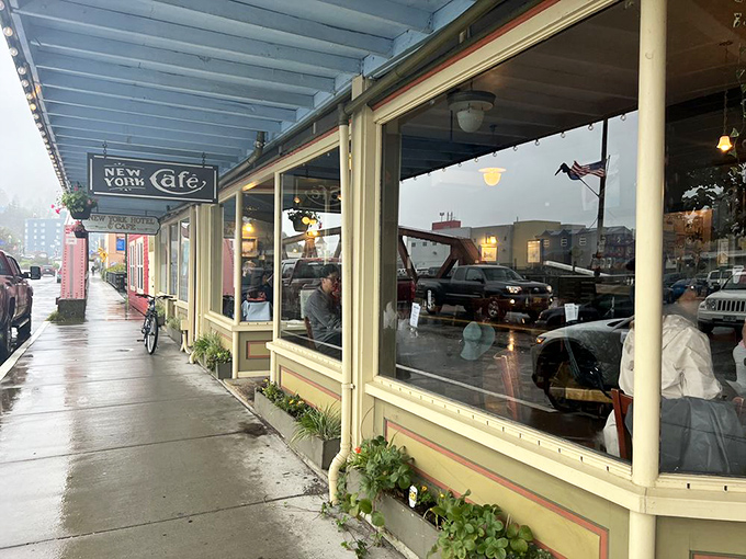 Even on a typical rainy Ketchikan day, the warm glow from inside the New York Cafe promises culinary shelter from the storm.