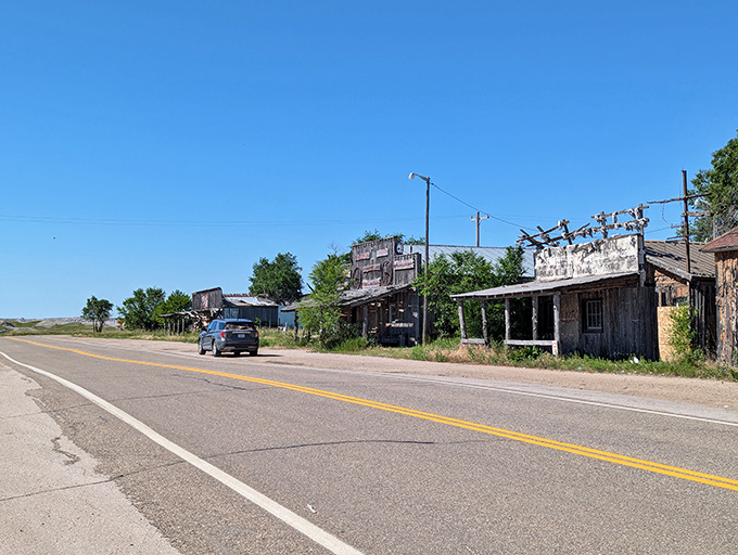 Scenic's main drag offers a perfect drive-by history lesson, where each weathered building stands like a chapter in South Dakota's frontier story.