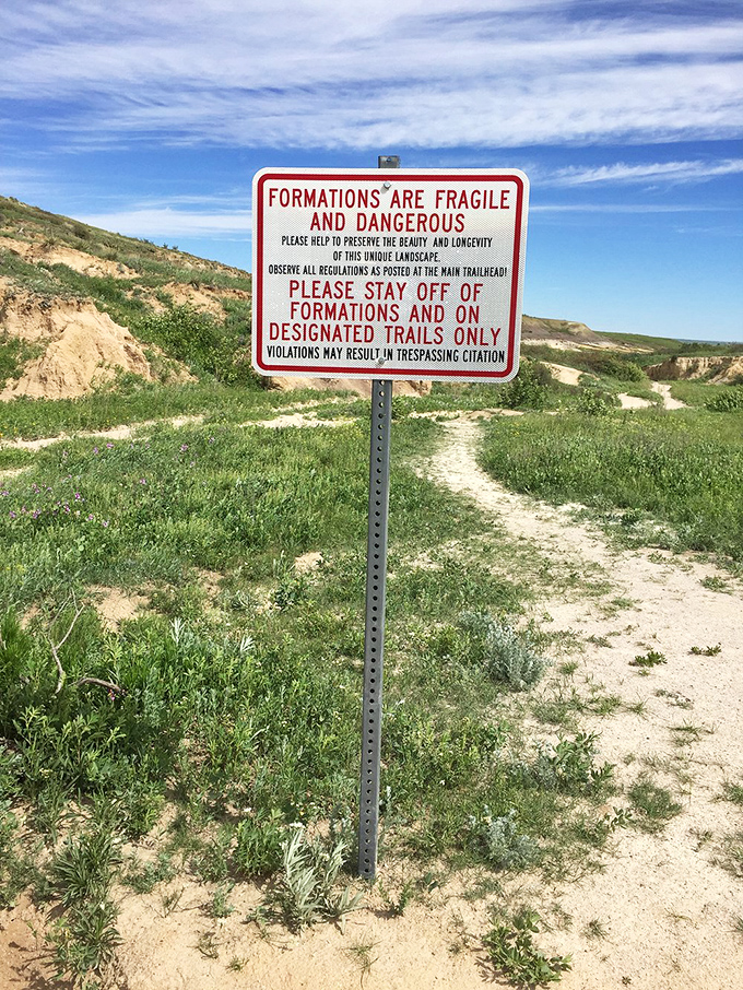 This sign politely reminds us that good relationships with nature require boundaries&mdash;these formations took millions of years to perfect, so let's not ruin them in seconds.