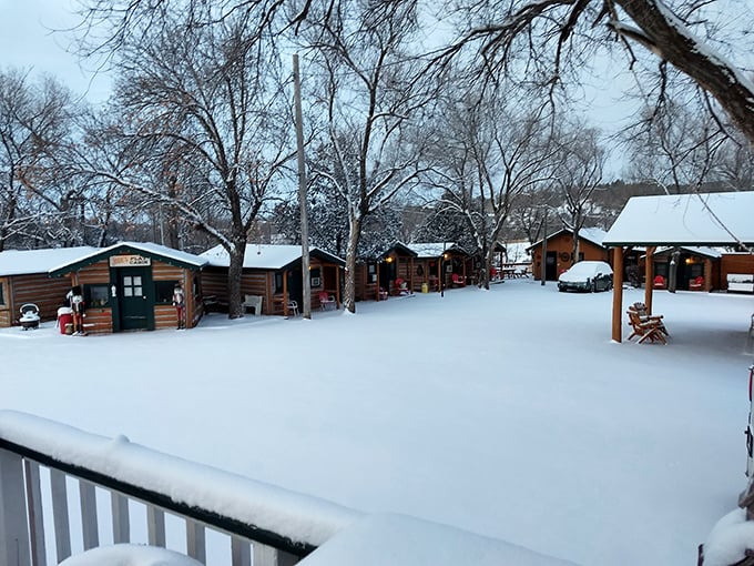 Winter transforms Hot Springs into a snow-dusted postcard. These cabins look like they're waiting for Rudolph to land on their roofs.