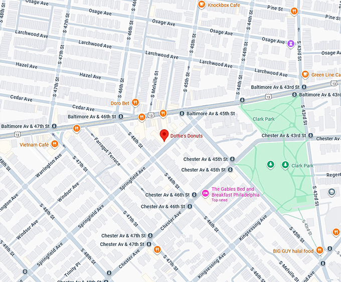 16. dottie's donuts (4529 springfield ave) map