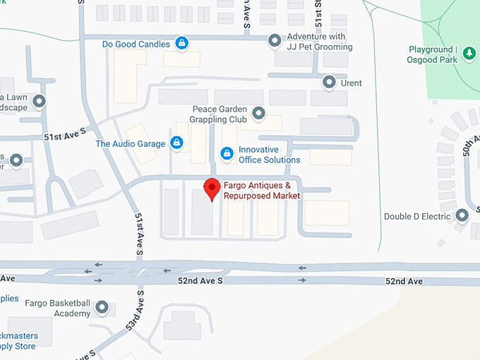 fargo antiques & repurposed market map