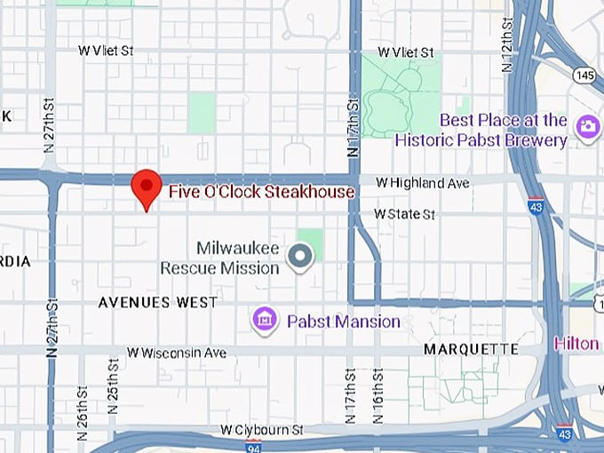 16. five o'clock steakhouse map