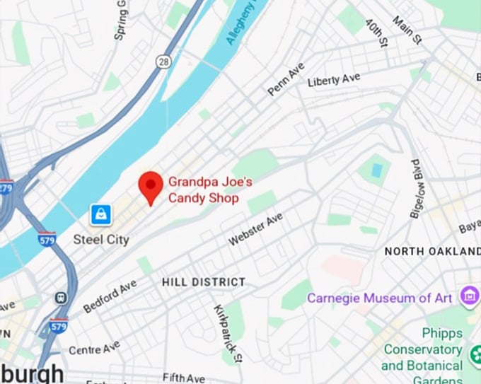 16. grandpa joe's candy shop (2124 penn ave) map