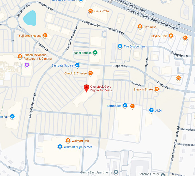 16. overstock guys diggin’ for deals eastgate square map