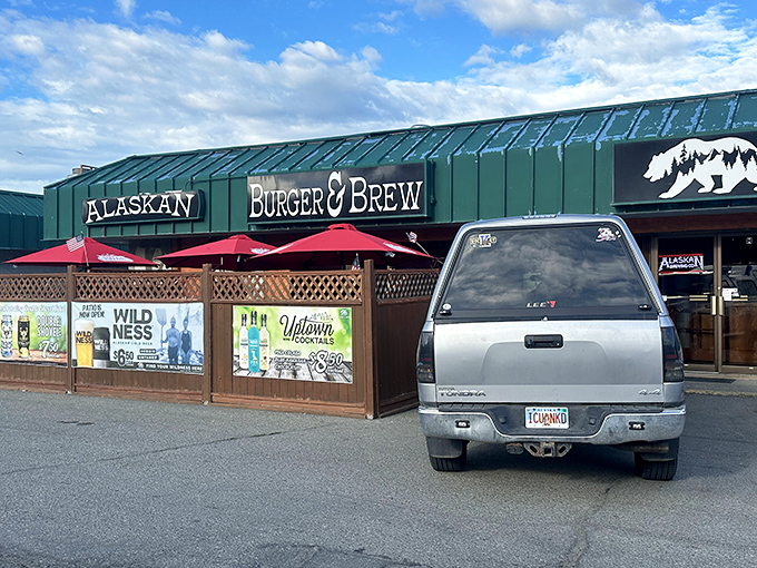 The green-roofed Alaskan Burger & Brew beckons with its cozy patio &ndash; a burger sanctuary hiding in plain sight.