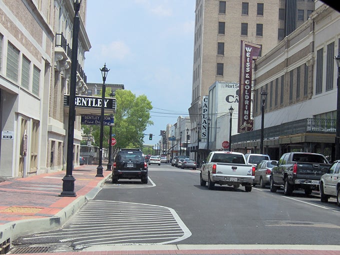 Downtown Alexandria's historic charm shines through its vintage storefronts and classic lampposts. A perfect small-city main street frozen in time.