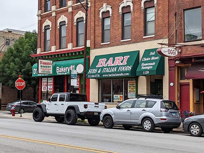 A humble storefront hiding sandwich greatness. That green awning might as well be a superhero cape for Italian sub lovers.