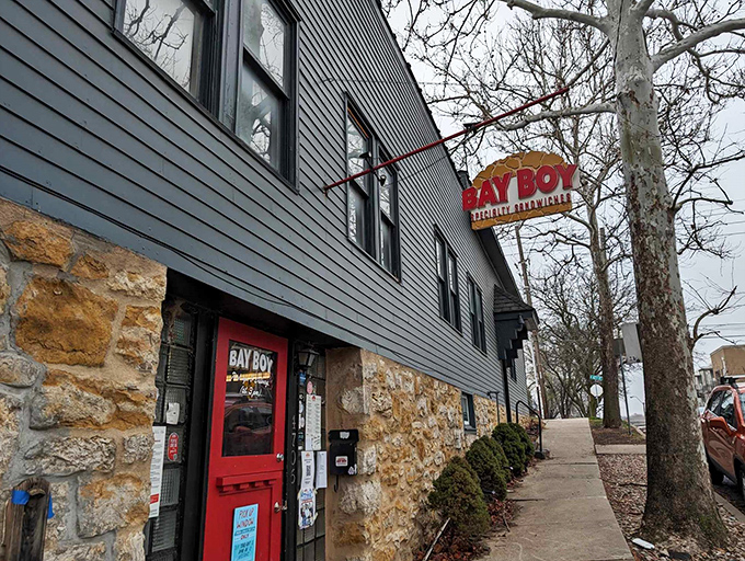Bay Boy's stone foundation and bright red door aren't just charming&mdash;they're practically winking at you to come inside for sandwich magic.