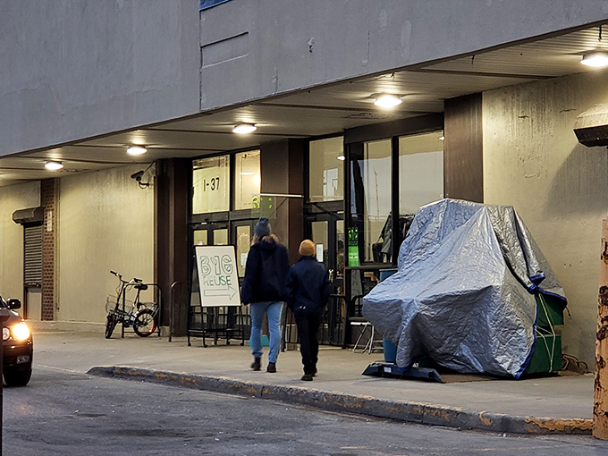 The unassuming entrance to Big Reuse hides a treasure trove of furniture finds waiting to transform your home.