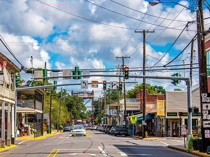 Downtown Breaux Bridge, where traffic jams are caused by friendly conversations and the pace matches the lazy flow of Bayou Teche.