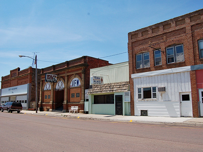 Eureka's Main Street whispers stories of simpler times, where brick buildings stand like guardians of small-town charm.