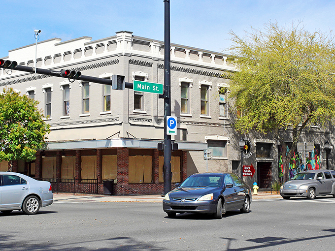 Historic building on Main Street in downtown Gainesville, where affordable living meets college-town charm.