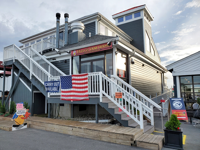 The American flag welcomes you to this waterfront treasure &ndash; where crab feasts and sunset views create Maryland memories.