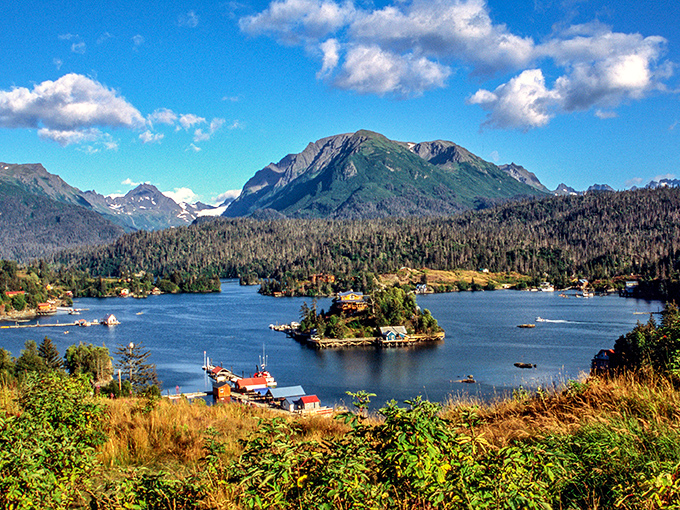 Homer's harbor nestled beneath majestic mountains &ndash; where fishing boats and eagles are your morning alarm clock.