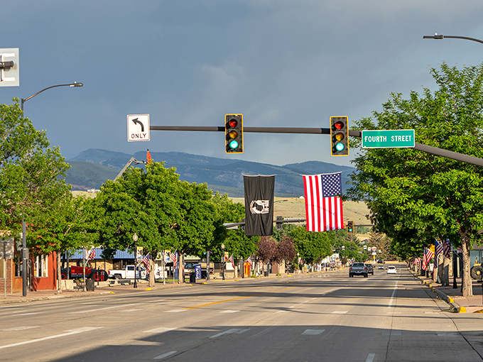 Lander's Main Street welcomes you with American flags and mountain views &ndash; small-town Wyoming at its picture-perfect best.