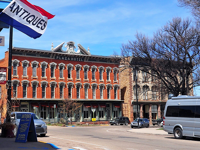 Historic charm meets small-town appeal at Las Vegas' Plaza Hotel, where brick facades and vintage architecture transport you to New Mexico's storied past.