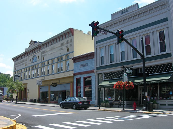 Historic downtown Lewisburg, where colorful storefronts and hanging flower baskets create a postcard-perfect main street that begs for leisurely exploration.