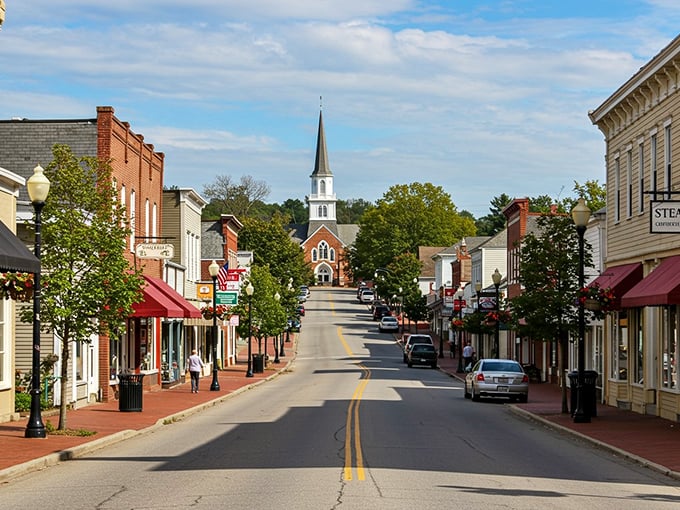 Milton's main street looks like it was plucked straight from a Norman Rockwell painting, complete with that steeple watching over everything.