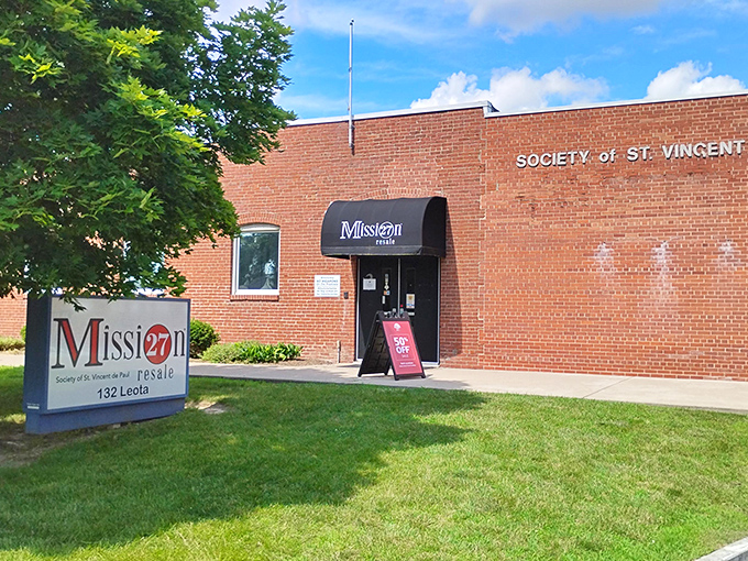 The brick facade of Mission 27 Resale promises treasure hunting with purpose. Every purchase here helps support St. Vincent de Paul's community work.