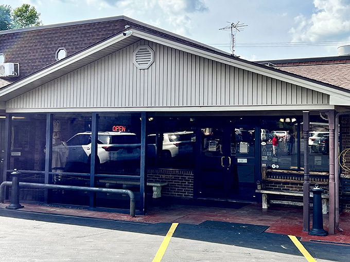 The unassuming exterior of Moonlite Bar-B-Q Inn hides a Kentucky BBQ paradise within. Like finding a diamond in your backyard!