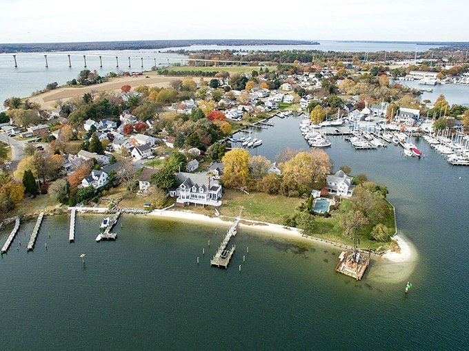 Aerial paradise! Solomons Island's waterfront homes and marinas create a boater's dream where the Patuxent meets the Chesapeake.