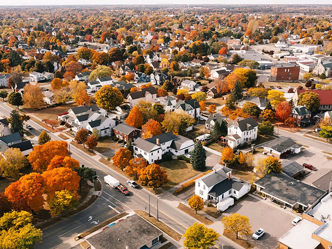 Fall foliage frames Alpena's affordable neighborhoods, where colorful trees seem to celebrate the sensible cost of living.