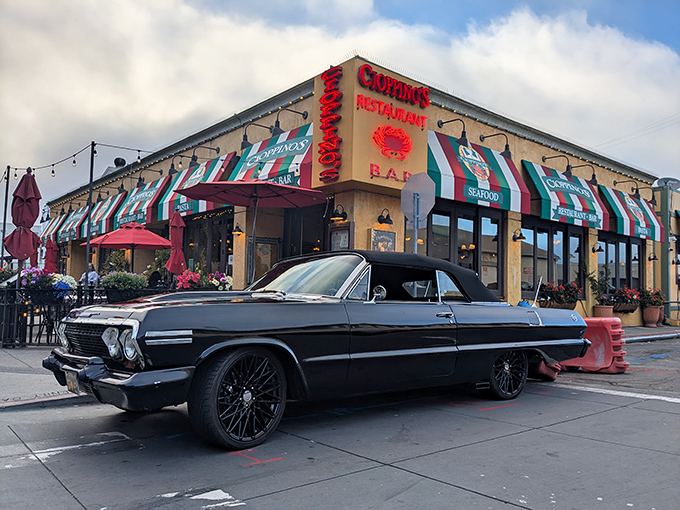 That vintage car parked outside Cioppino's? Pure California cool. The restaurant's been serving seafood treasures longer than most of us have had driver's licenses!