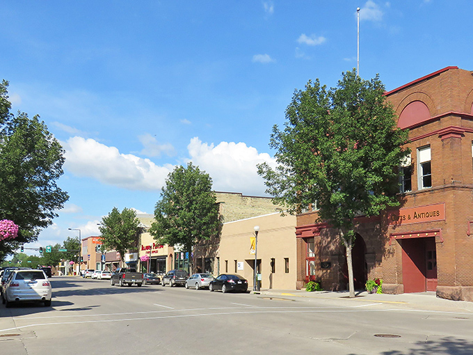 Historic brick buildings line Crookston's welcoming downtown. The kind of place where shopkeepers still remember your name.