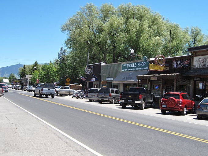 The Tackle Shop stands ready for anglers in Ennis, where conversations about fly patterns are considered high art. Montana's blue skies provide the perfect backdrop.