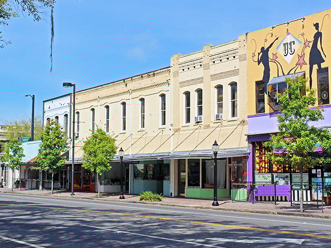 Colorful storefronts welcome visitors to Gainesville's walkable downtown district, where local shops won't empty your retirement fund.
