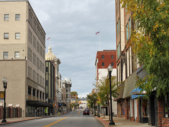 Brick buildings and wide sidewalks make Greensburg feel like a movie set where the star is small-town walkability.
