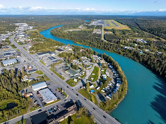 The turquoise Kenai River curves through town like nature's own Main Street.