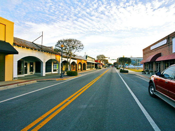 Colorful storefronts along Lake City's historic district where your retirement dollars stretch further than coastal communities.
