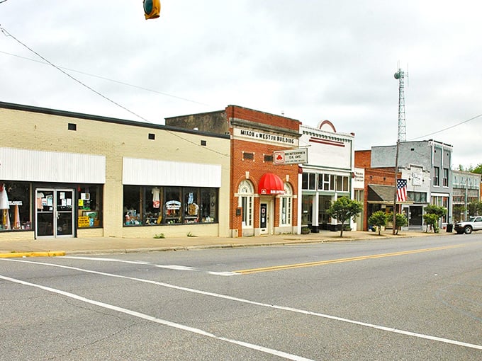 Montevallo's Main Street offers that perfect small-town vibe where traffic lights hang over brick-paved streets and American flags wave proudly.