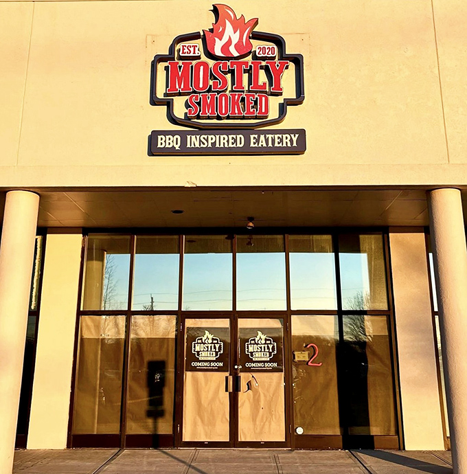 Established in 2020, Mostly Smoked's bold signage promises what's inside&mdash;barbecue that doesn't hide behind pretense, just honest-to-goodness flavor.